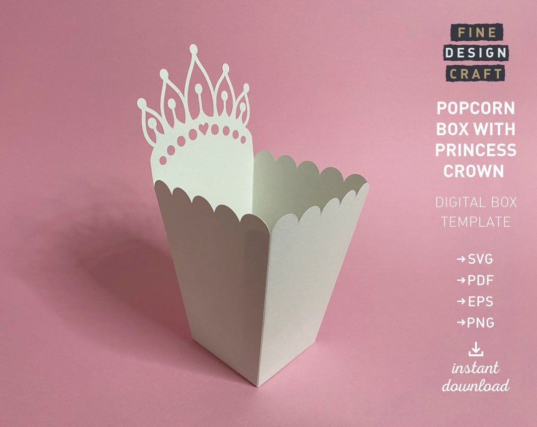 Popcorn Box With Princess Crown for Celebrations With Pattern Included ...
