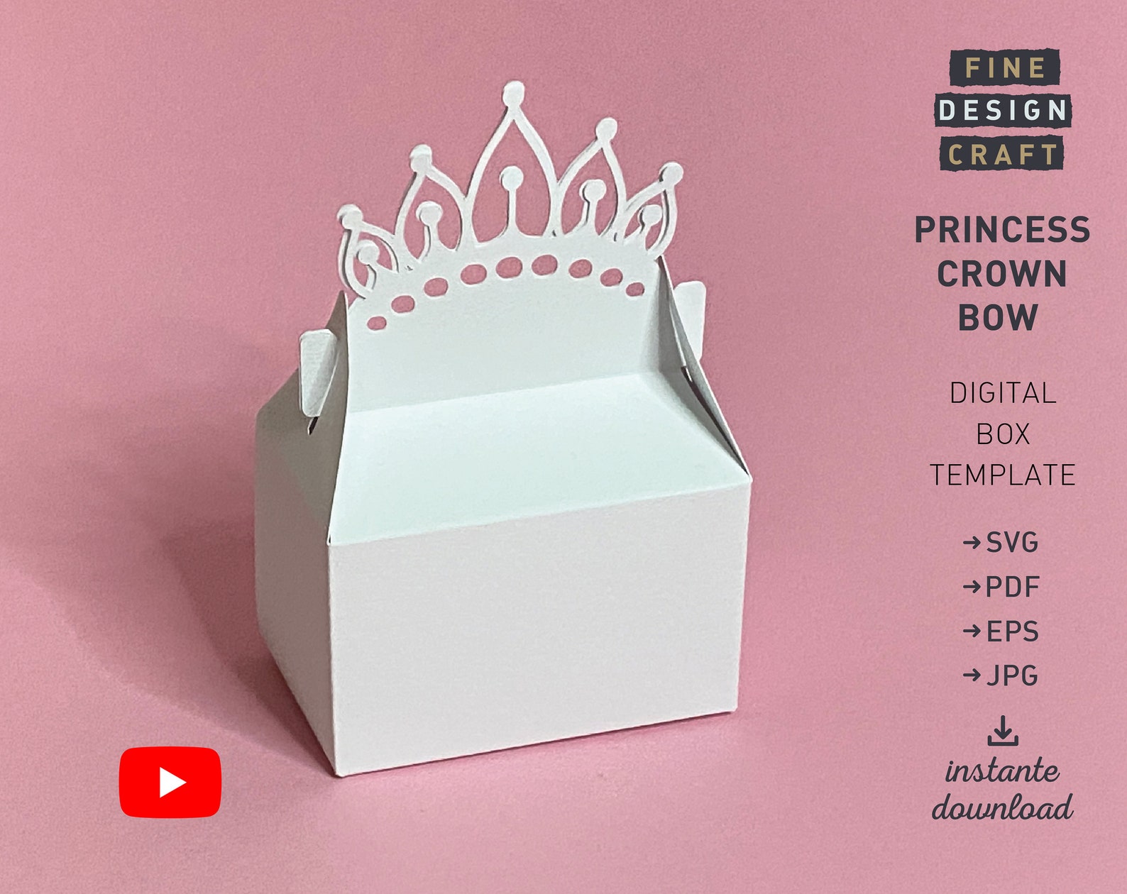 Princess Crown Bow Box SVG Template, Gift Box SVG, Gift Princess Crown ...