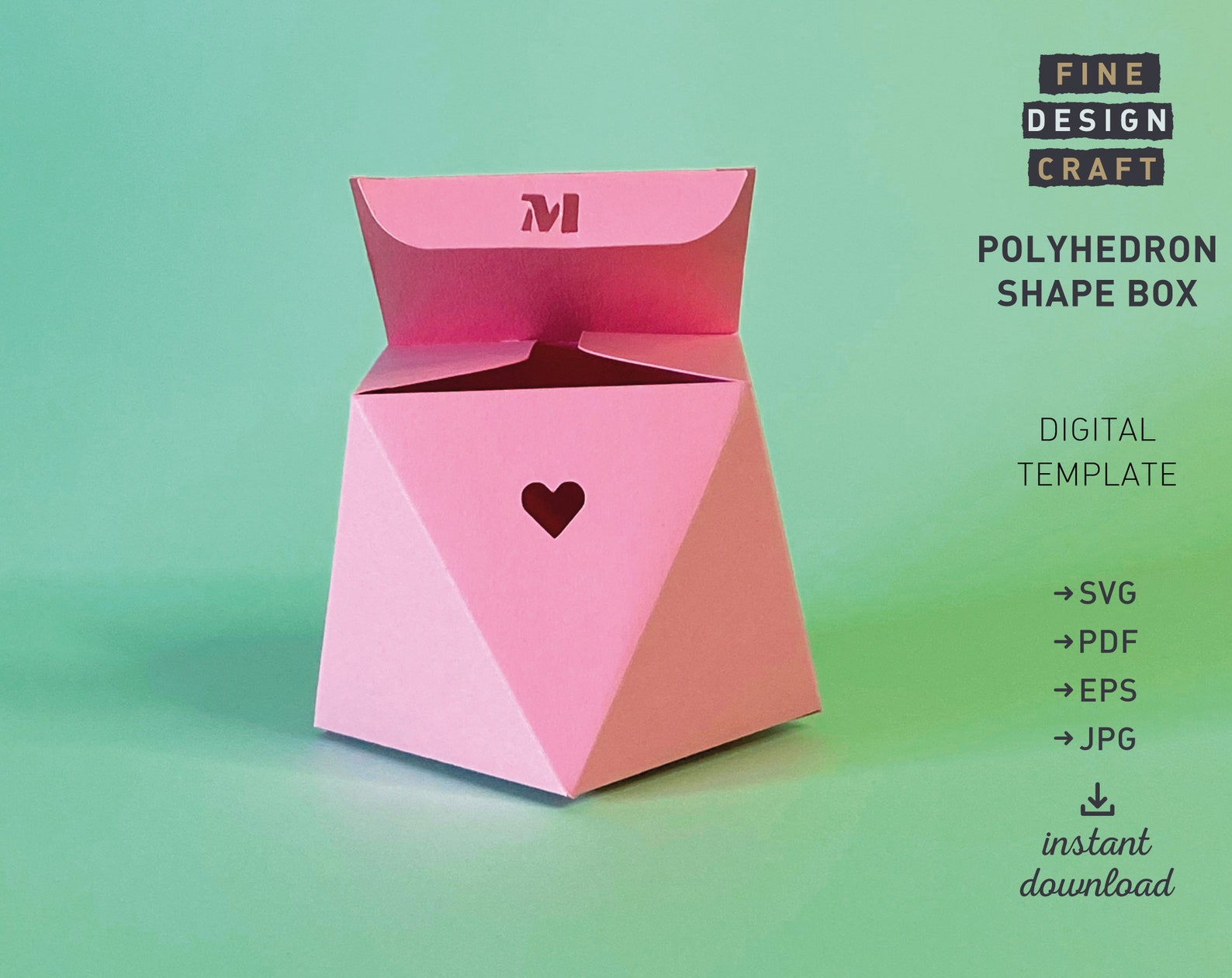 Polyhedron Shape Box, Geomtric Box SVG, Letter M, Turorial, Cut Files ...