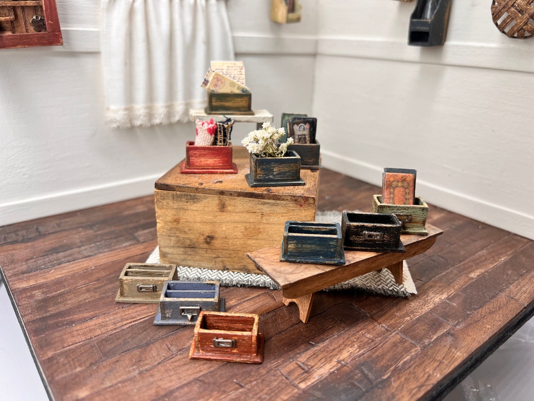 Miniature Dollhouse Wooden Primitive Rustic Box Mail Box Storage ...