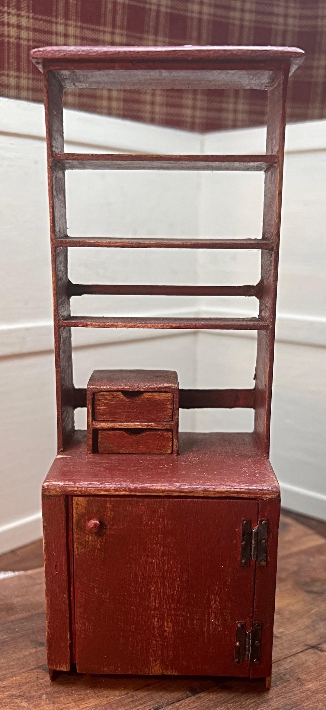 1:12 Scale Miniature Dollhouse Primitive Rustic Open Stepback Cabinet ...