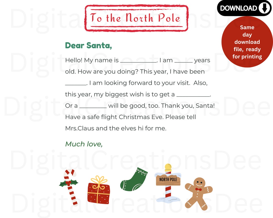 Letter to Santa Printable Pdf Letter to Santa Worksheet - Etsy