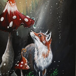 Fantasy Ethereal Painting on Canvas, Original Beautiful Fox, Mushrooms ...