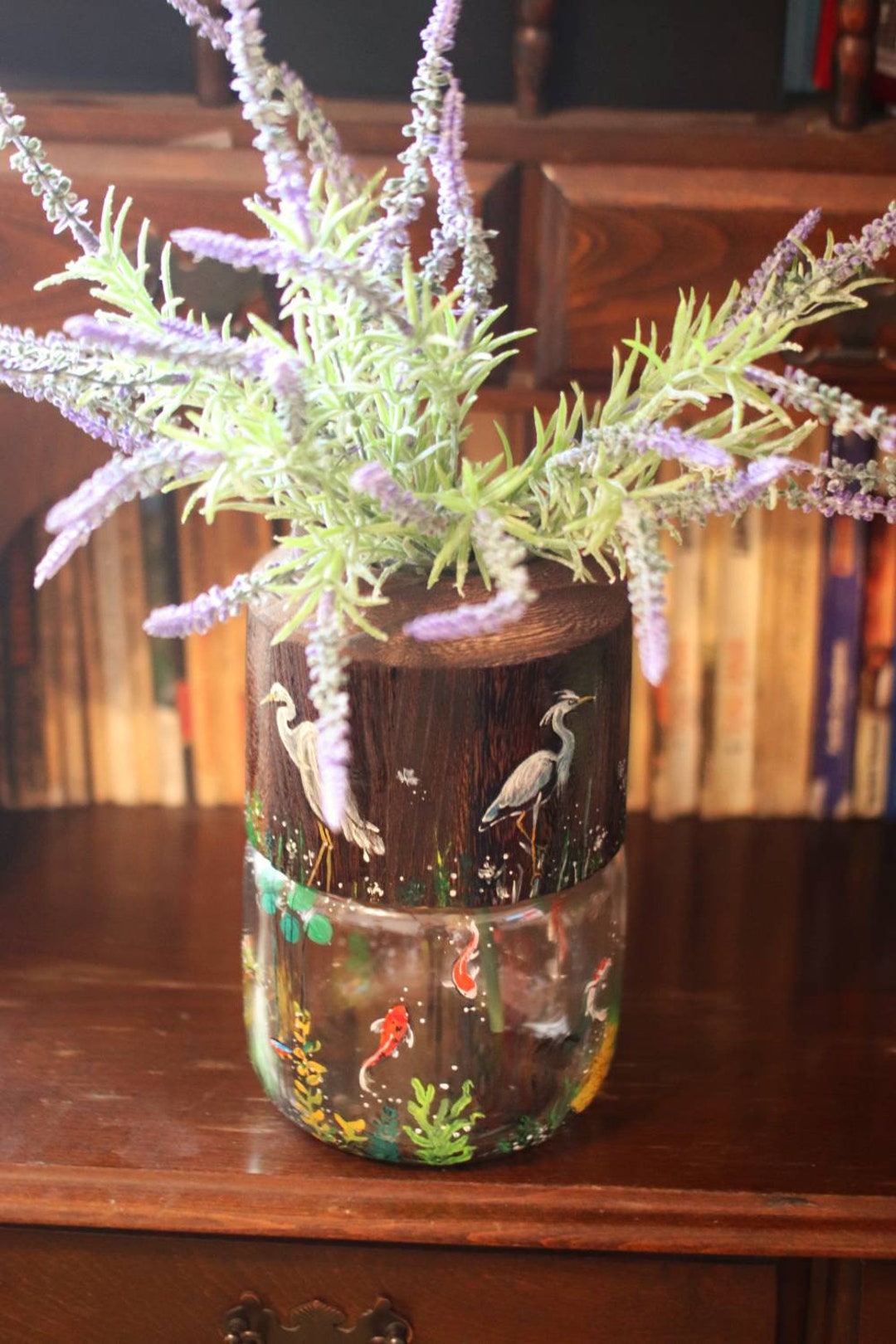 Hand Painted Vase, With Fish and Bird Paintings, Beautiful and Original ...