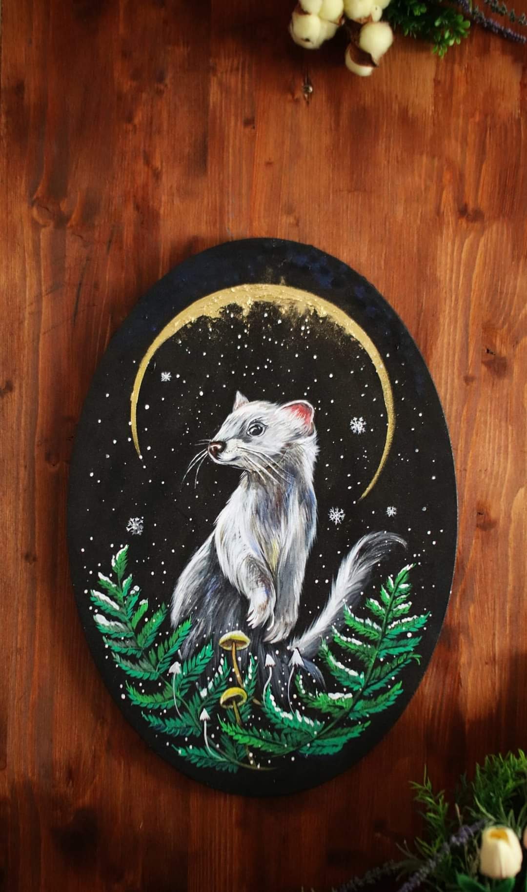 Fantasy Ethereal Painting on Oval Canvas, Original Weasel in the Forest ...
