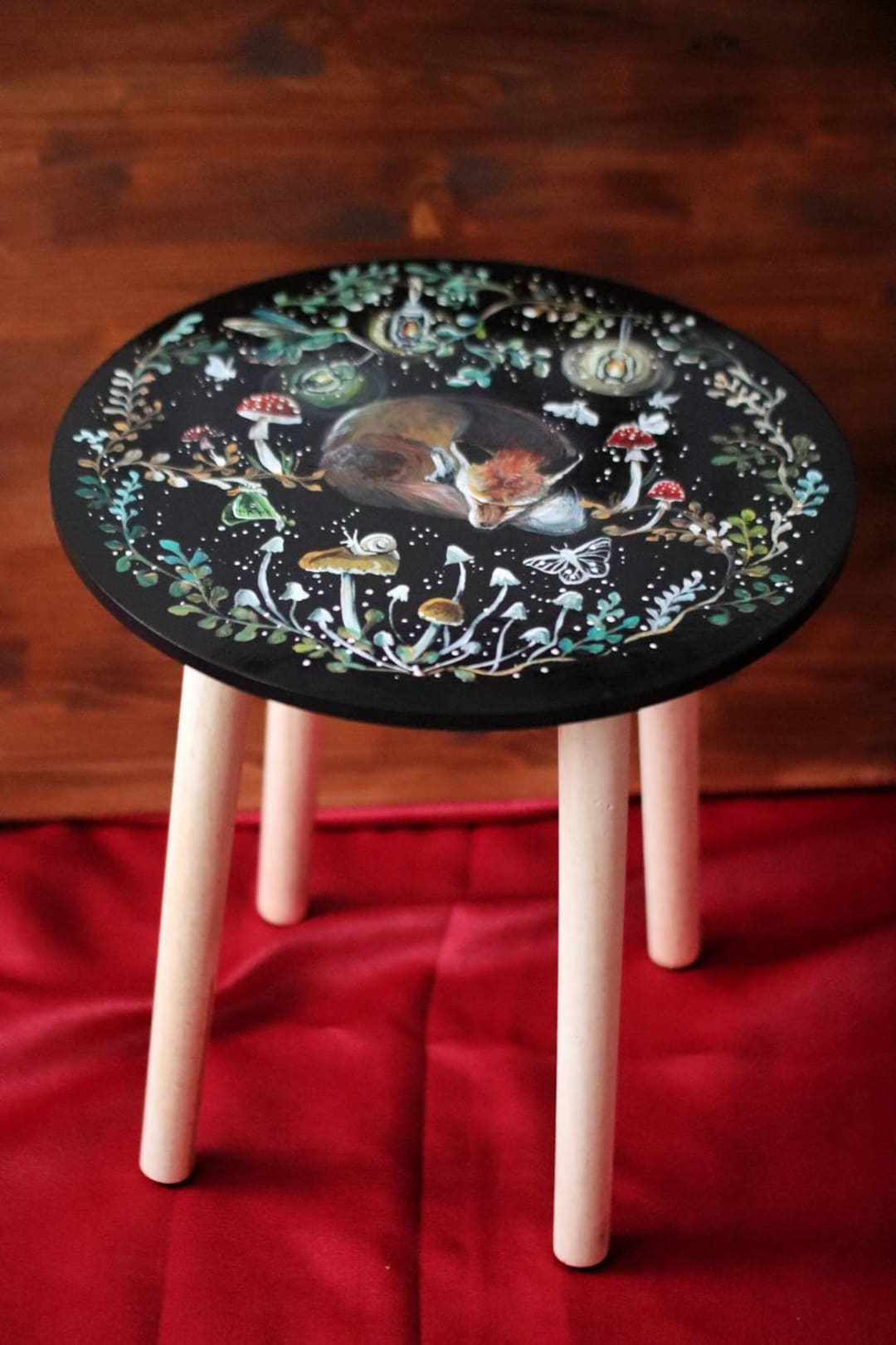Hand Painted Beautiful Fantasy Table, Round Unique Table With Sleeping ...
