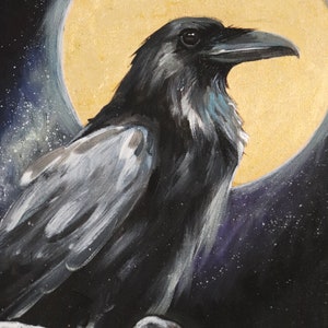 Original Ethereal Raven Painting on Canvas, With Real 22K Gold Leaf ...