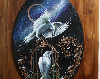 Fantasy Ethereal Painting on Oval Canvas, Original Beautiful Dark Barn ...
