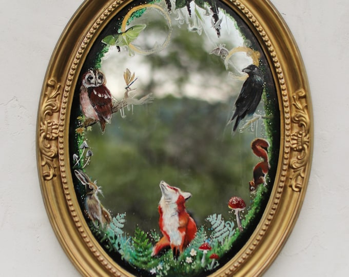 Hand Painted Ethereal Wall Mirror With Golden Frame and Woodland ...