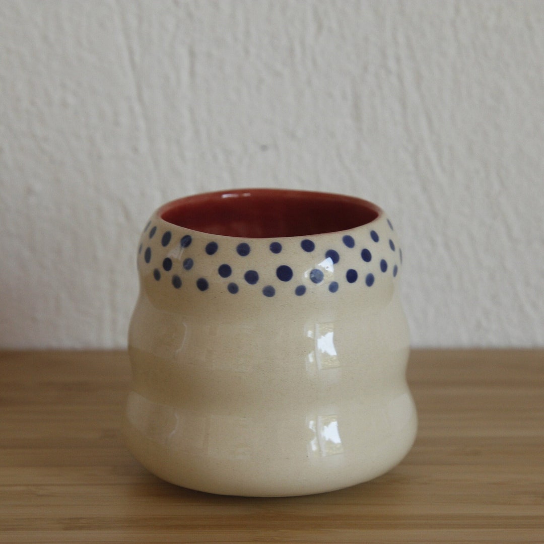 Red Inside Handmade Ceramic Mug Wavy Mug - Etsy