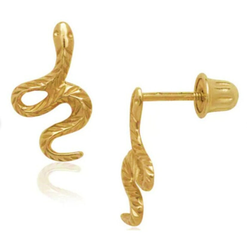 14k Yellow Gold Snake Stud Earrings With Screw Back. Perfect - Etsy