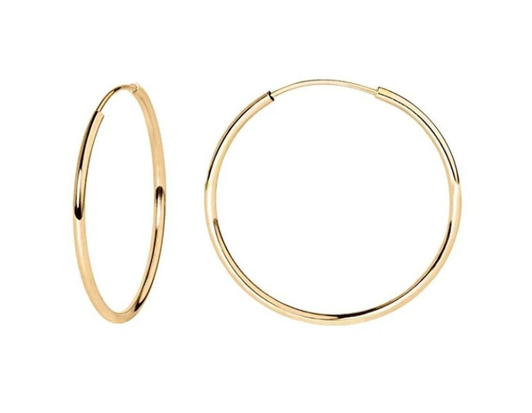 14K Solid Yellow or White Gold Thin Endless Hoops Gold Lightweight ...
