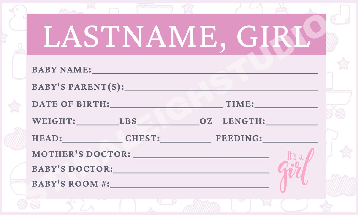 Hospital Bassinet/crib Card Birth Stats Card Baby Announcement It's A ...