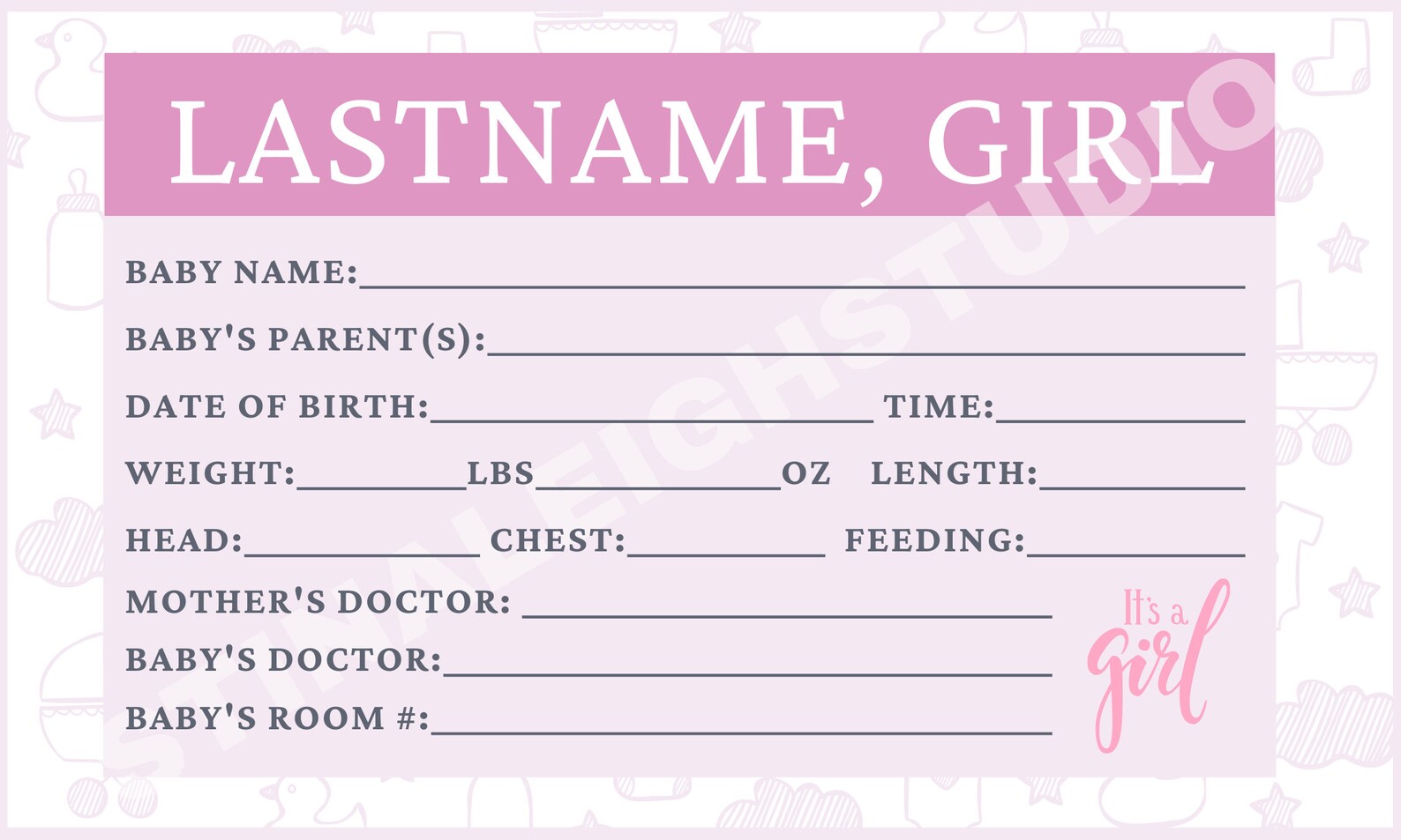 Hospital Bassinet/crib Card Birth Stats Card Baby Announcement It's A ...