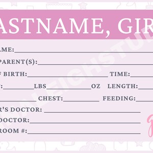 Hospital Bassinet/crib Card Birth Stats Card Baby Announcement It's A ...