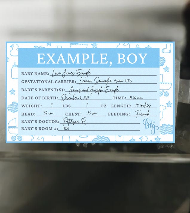 Hospital Bassinet/crib Card Birth Stats Card Baby Announcement for ...