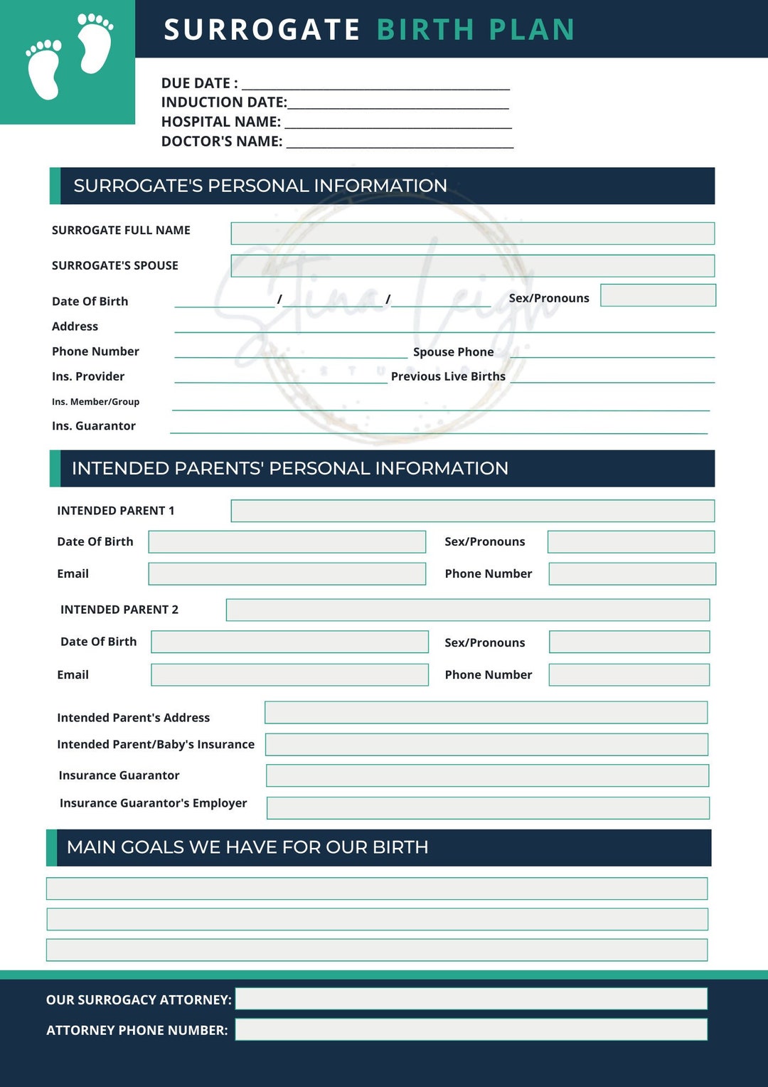 Surrogate and Intended Parent Birth Plan Template Digital Download - Etsy