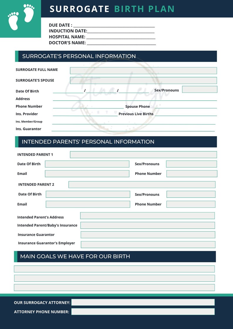Surrogate and Intended Parent Birth Plan Template Digital Download - Etsy