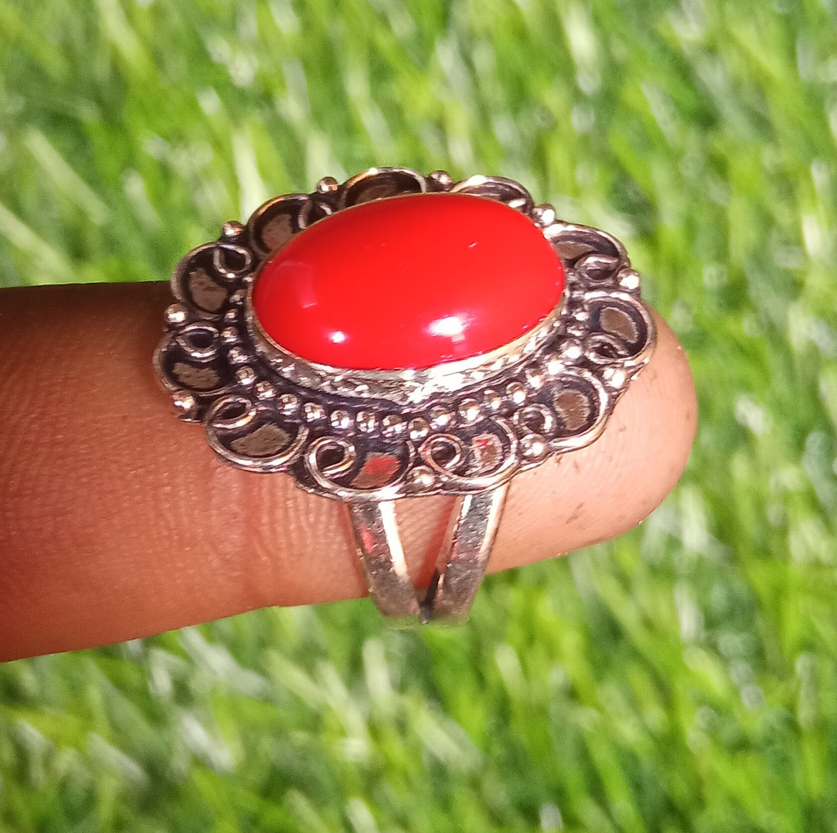 Red Coral Jemstone Antique Style Jemstone Silver Plated Ring - Etsy
