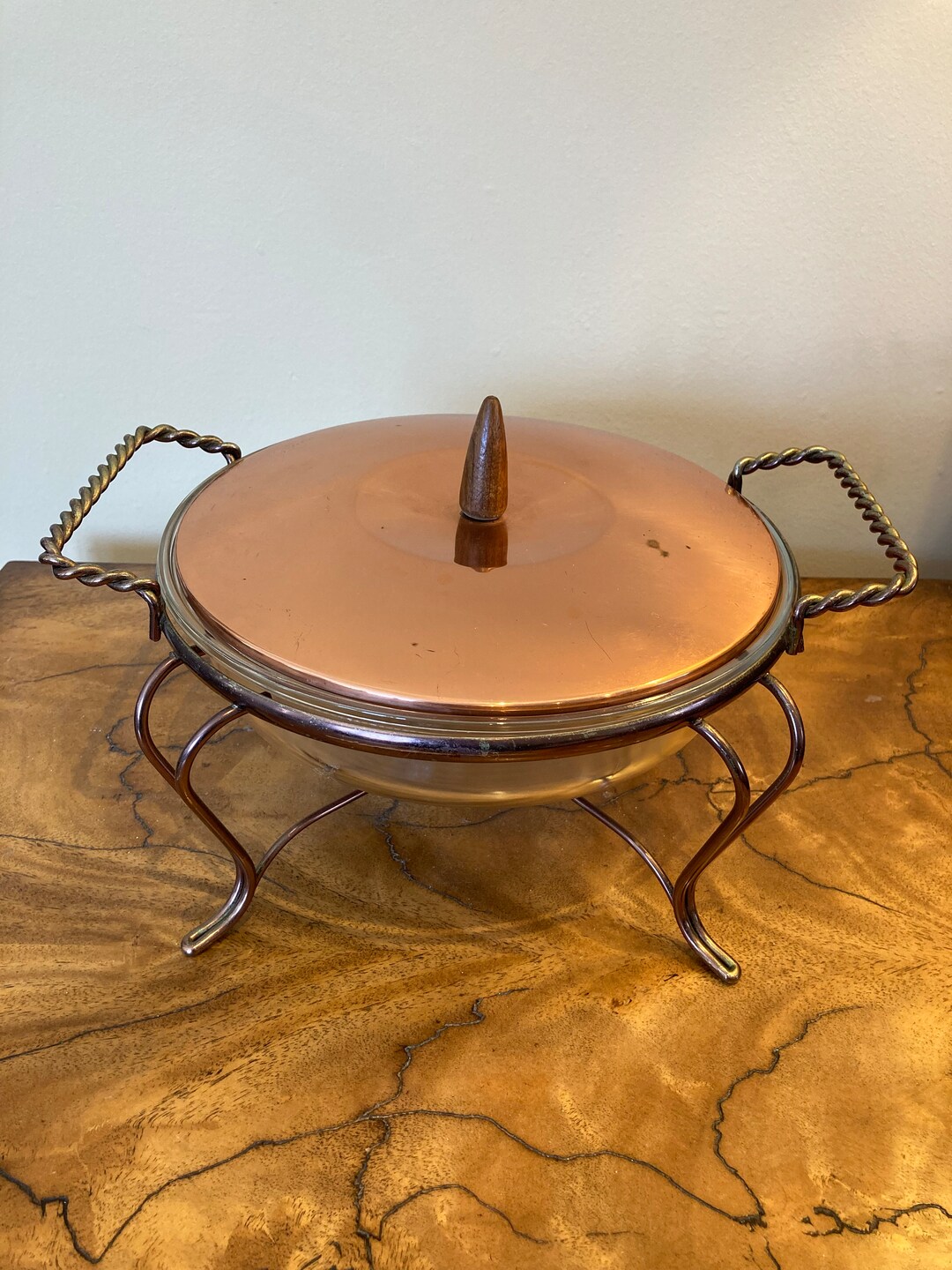 PYREX Mid Century Copper Divided Serving Dish With Stand, # 595 ...