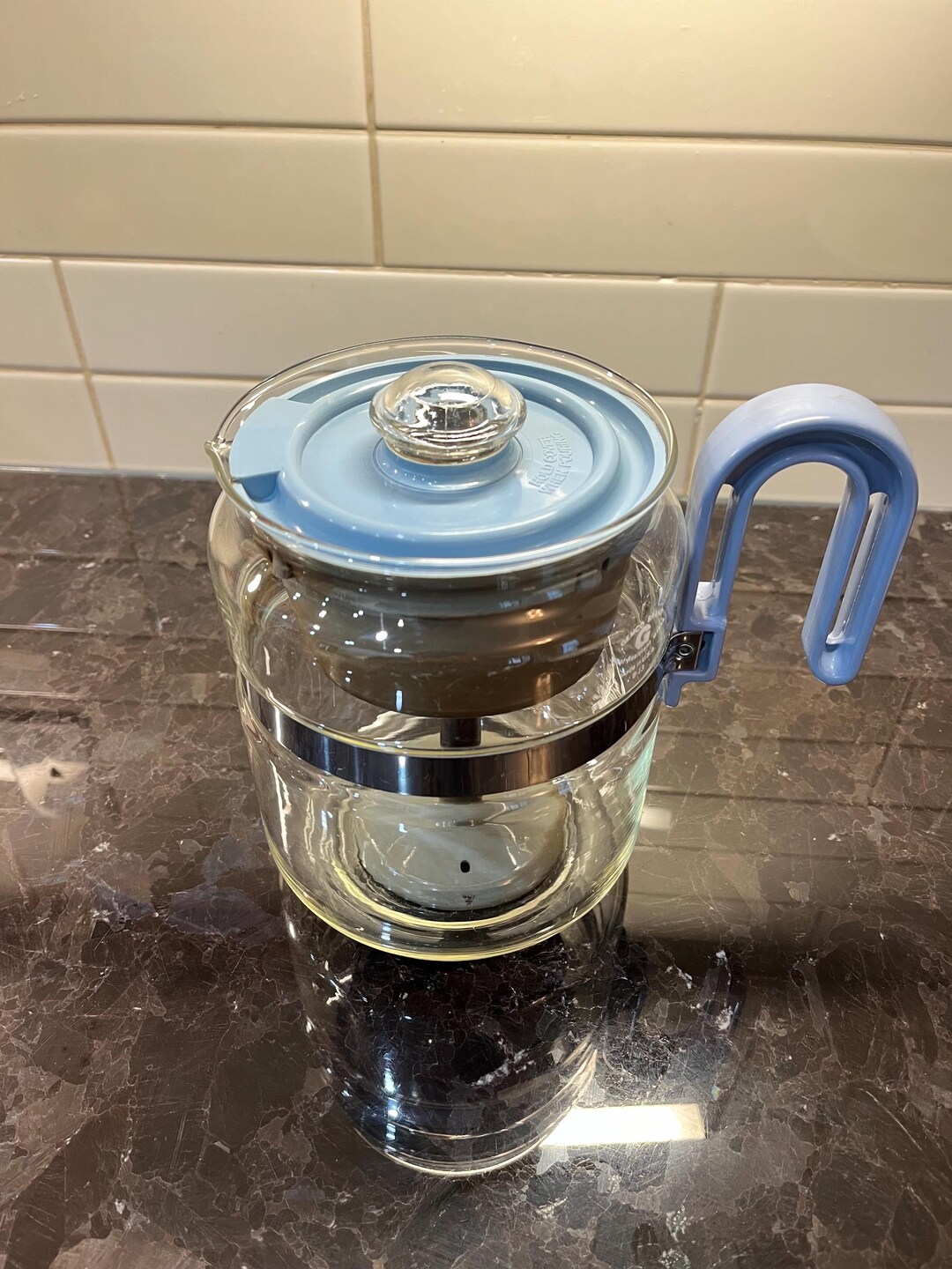 GEMCO Stovetop Coffee Percolator; Blue Plastic and Clear Glass, 4 -8 ...