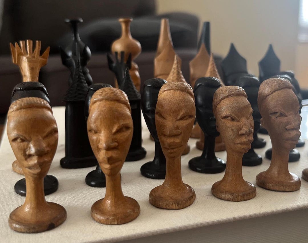 Vintage Makonde Hand Carved Wooden Chess Set: Tanzania, 32 Pieces - Etsy