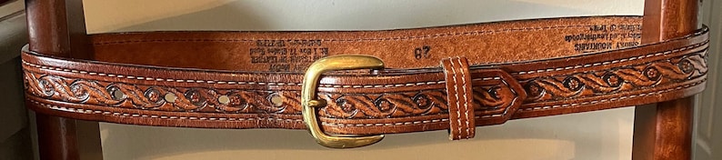 Vintage 1980s Tooled Leather Gary Mccoy Western Belt Size 28 ...