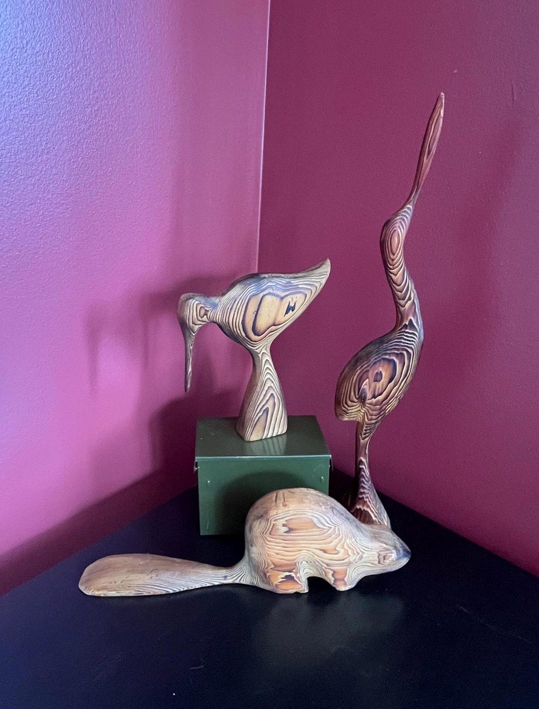 Gerd Untermann Hand Carvings, Sand Piper/beaver/crane, Cryptomeria ...