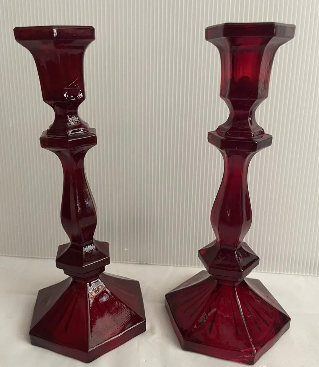 Ruby Red Paneled Candlesticks Set of 2 - Etsy