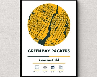 Green Bay Packers Poster | Lambeau Field Stadium Print | NFL Stadium ...