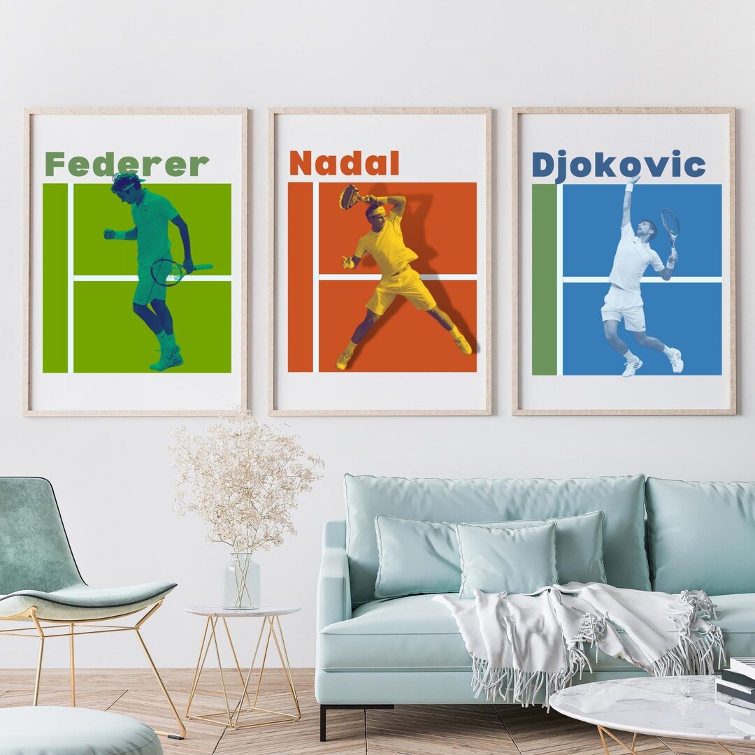 Tennis Poster Set With Federer, Djokovic, and Nadal, Digital Download ...
