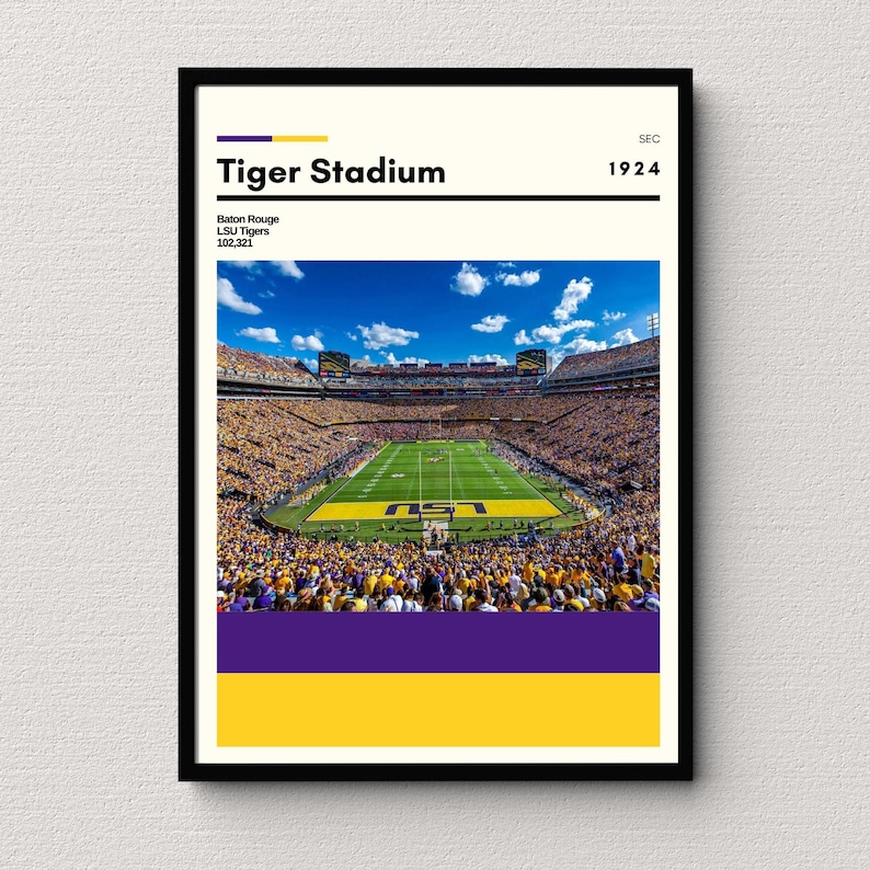 LSU Tigers Poster | NCAA Poster | Tiger Stadium Print | College Stadium ...