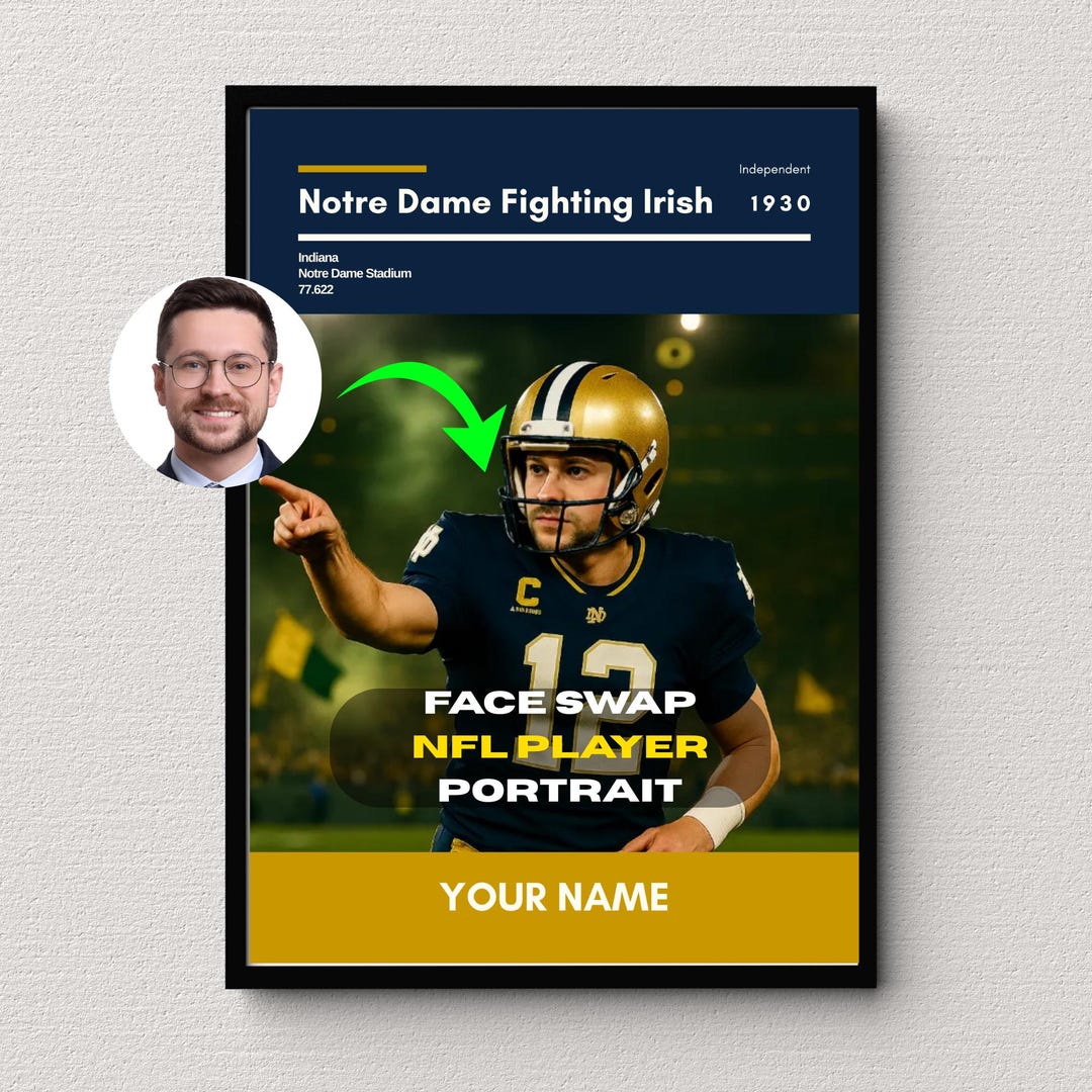 Notre Dame Football Face Swap Art • Personalized NCAA Gift (digital ...
