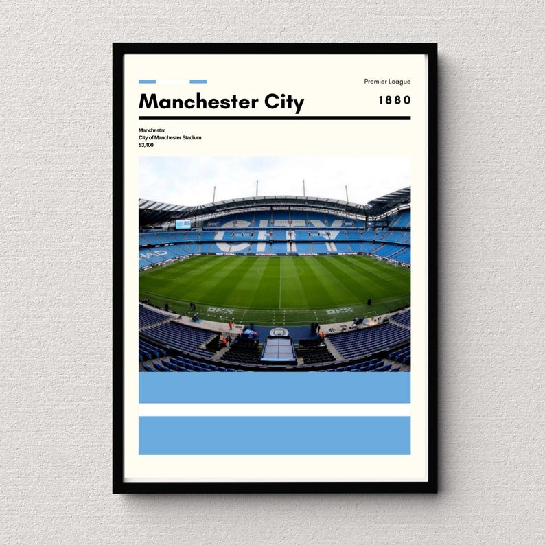 Manchester City Poster | Etihad Stadium Print | Man City Wall Decor ...