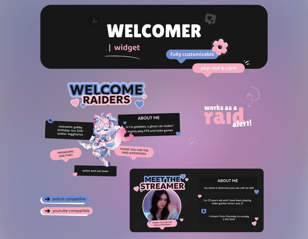 Welcomer Widget Pop-out & Card Raid Event Alert Lover - Etsy UK
