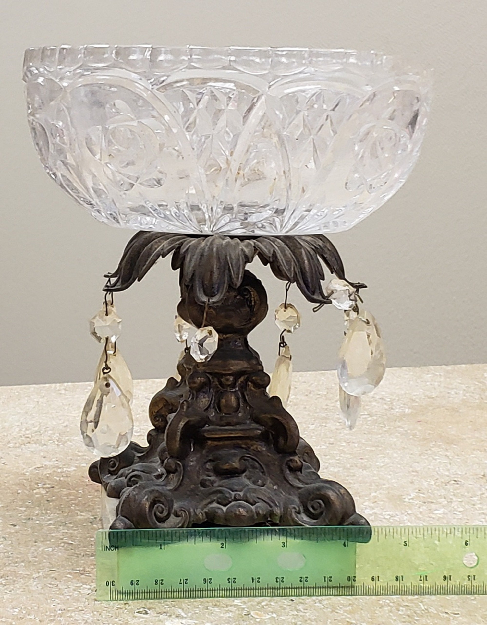 Vintage Crystal Compote With Metal Stand and Marble Base - Etsy