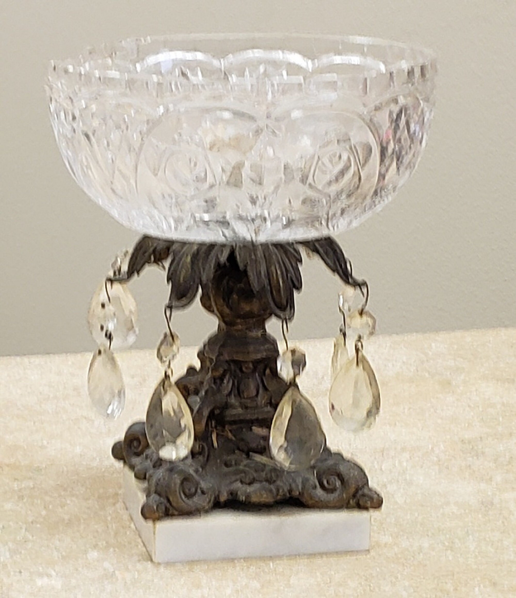 Vintage Crystal Compote With Metal Stand and Marble Base - Etsy