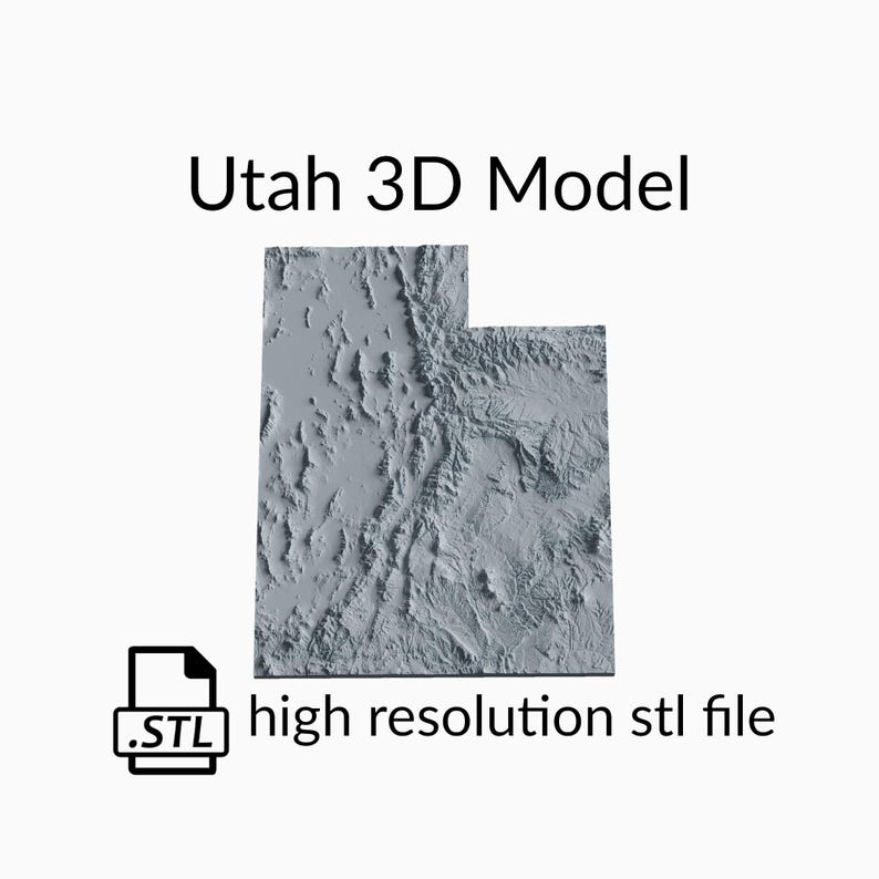 State of Utah Topographic Map 3D Model File | Stl File for CNC Milling ...
