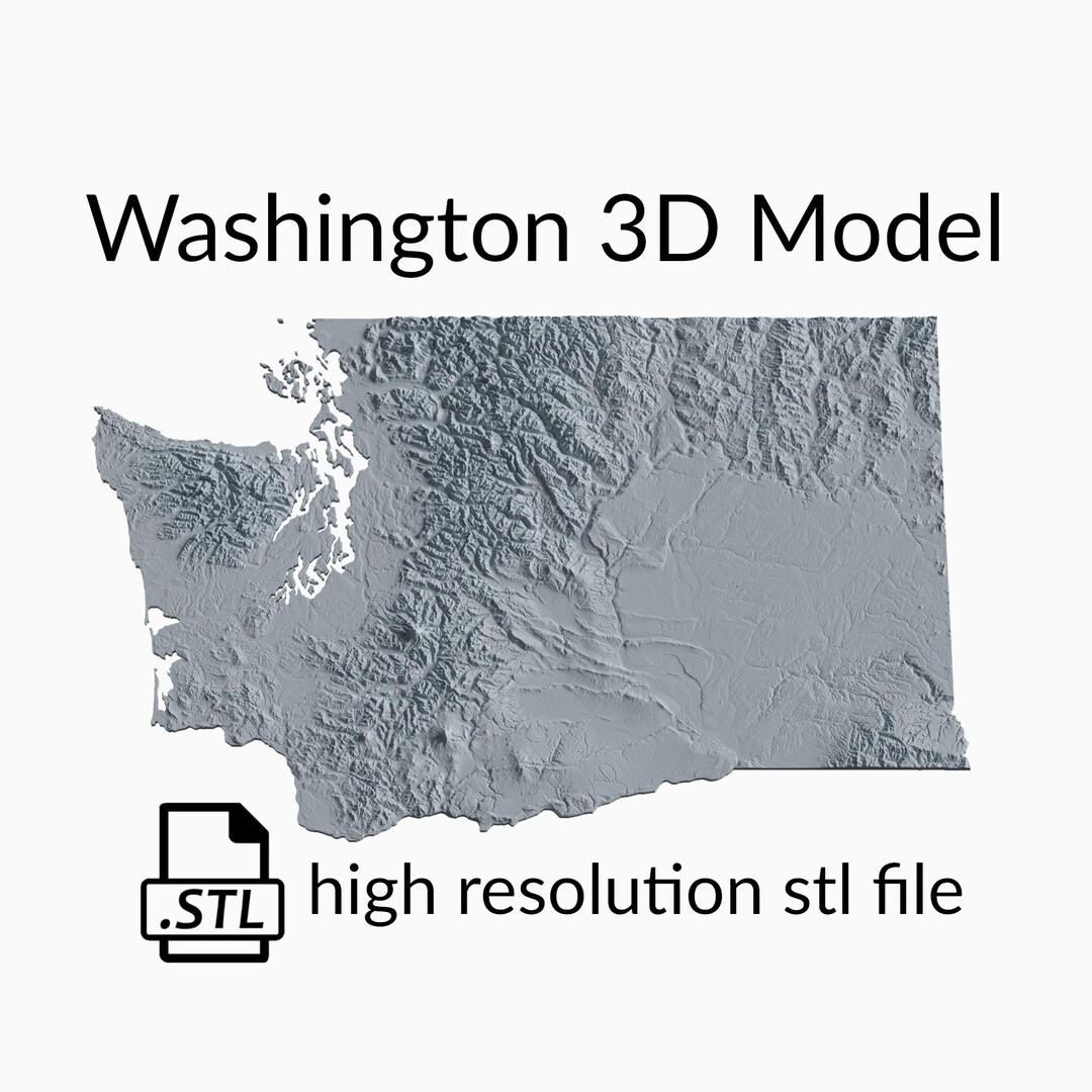 State of Washington Topographic Map 3D Model File | Stl File for CNC ...