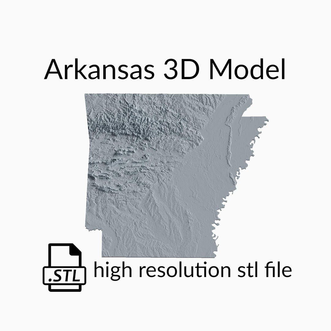 State of Arkansas Topographic Map 3D Model File | Stl File for CNC ...