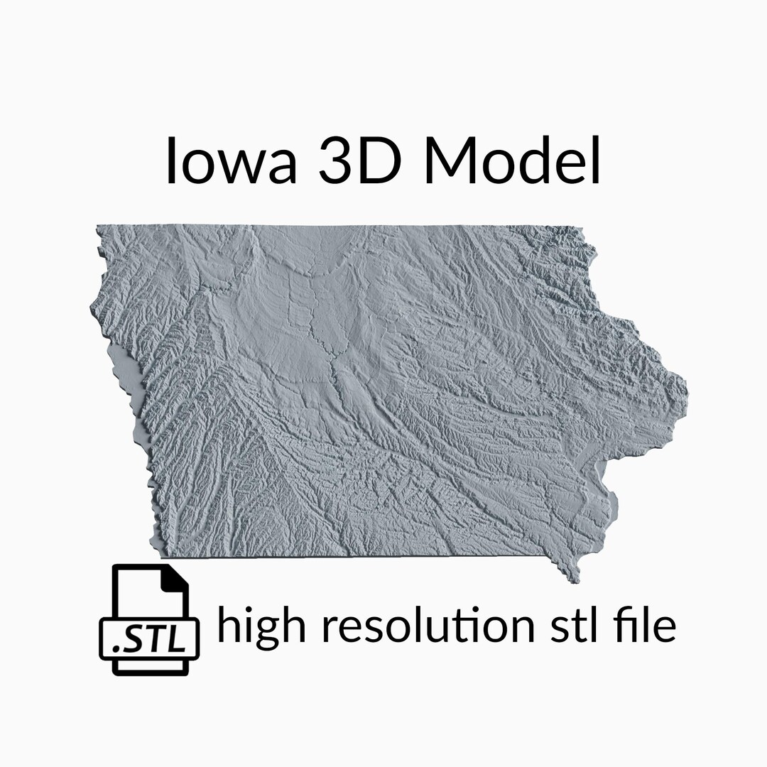 State of Iowa Topographic Map 3D Model File | Stl File for CNC Milling ...