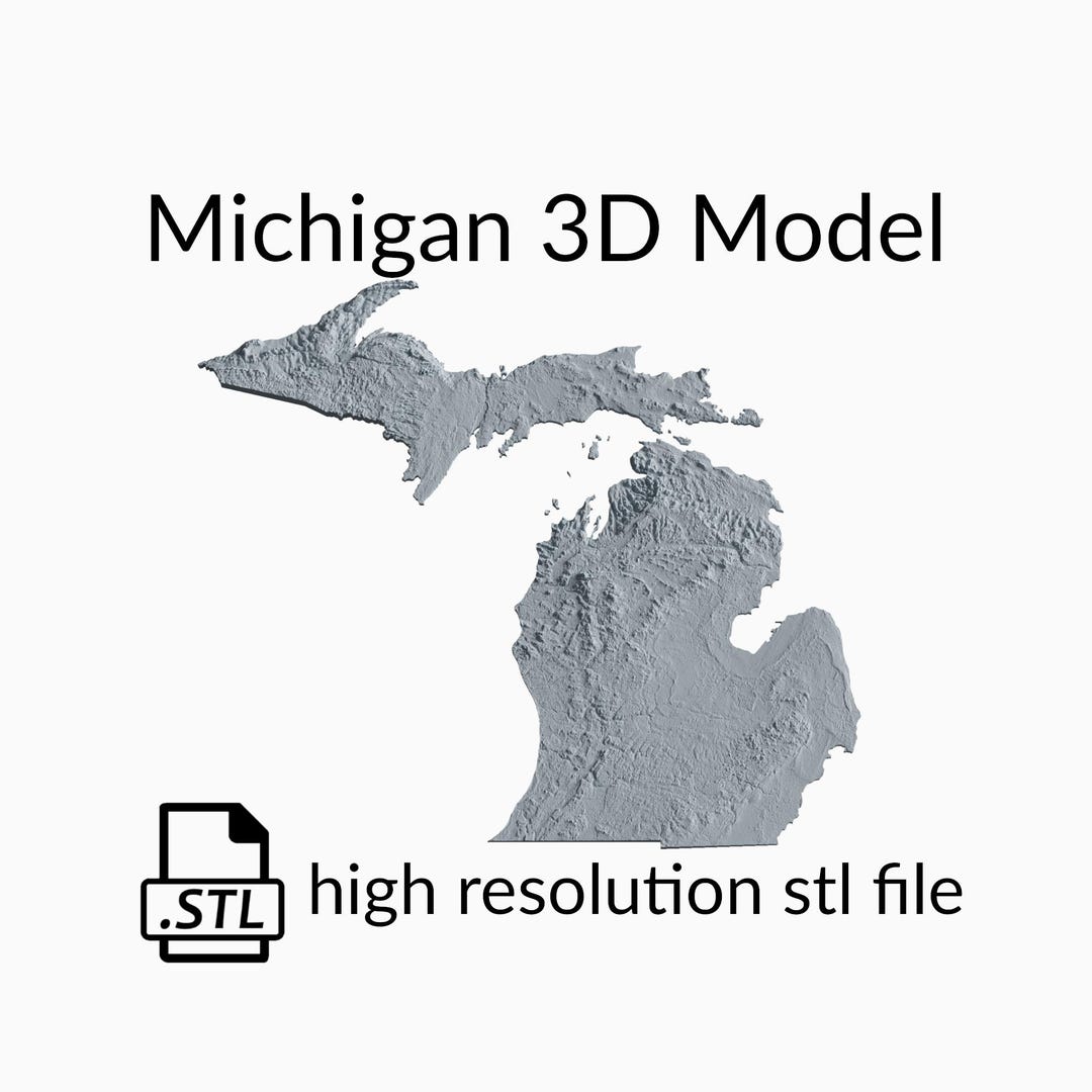 State of Michigan Topographic Map 3D Model File | Stl File for CNC ...