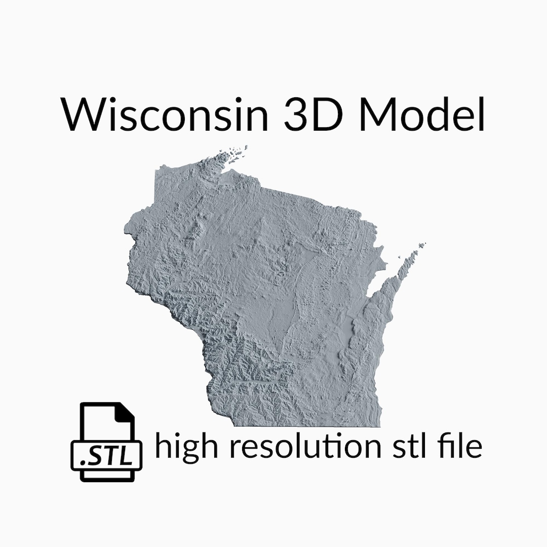 State of Wisconsin Topographic Map 3D Model File | Stl File for CNC ...