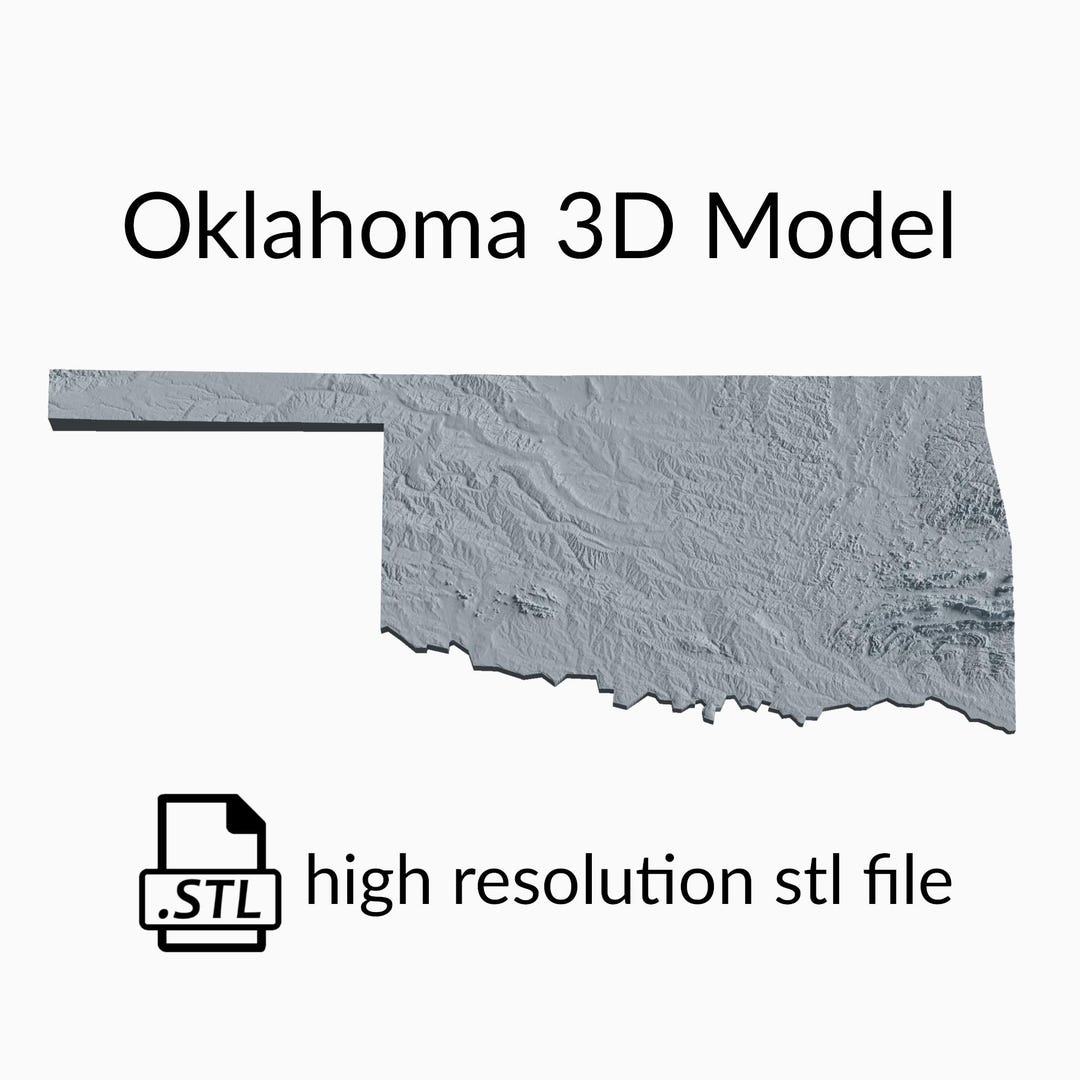 State of Oklahoma Topographic Map 3D Model File | Stl File for CNC ...