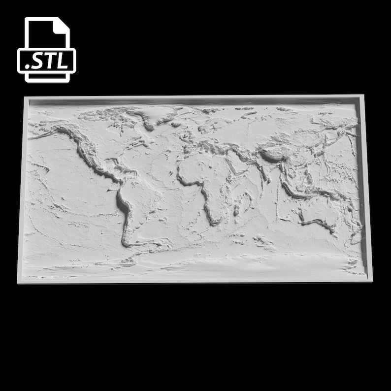 Full World Topographic Map 3D Model File Stl File for CNC Milling and ...