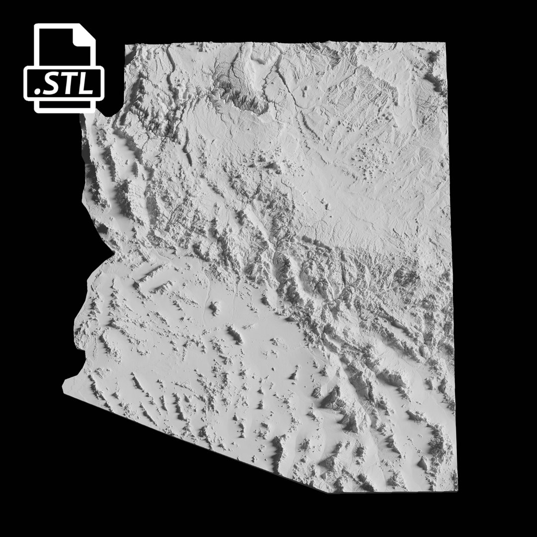 State of Arizona Topographic Map 3D Model File Stl File for CNC Milling ...