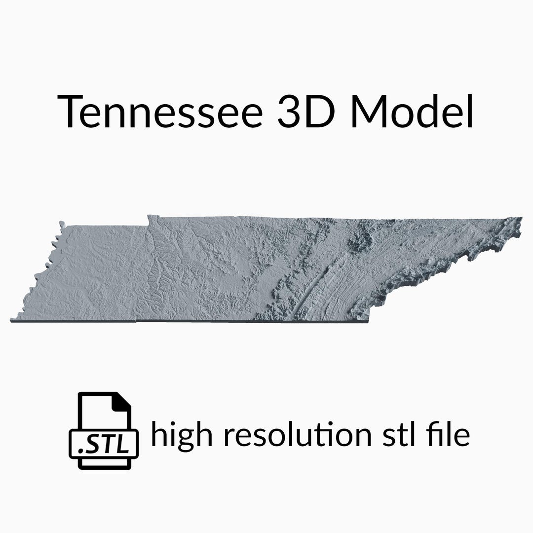 State of Tennessee Topographic Map 3D Model File | Stl File for CNC ...