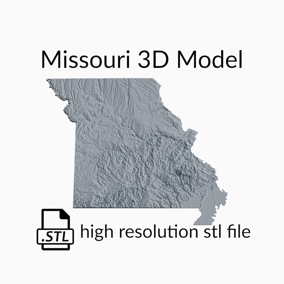 State of Missouri Topographic Map 3D Model File | Stl File for CNC ...