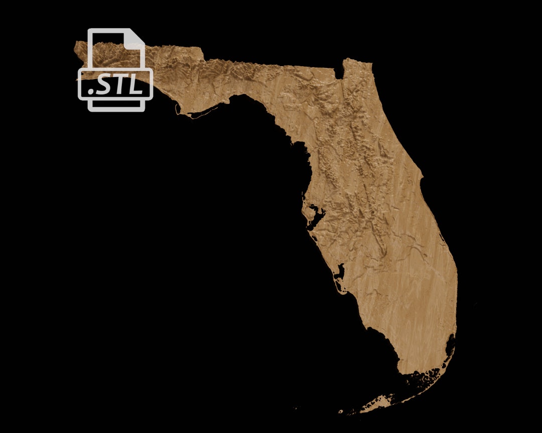 State of Florida Topographic Map 3D Model File Stl File for CNC Milling ...