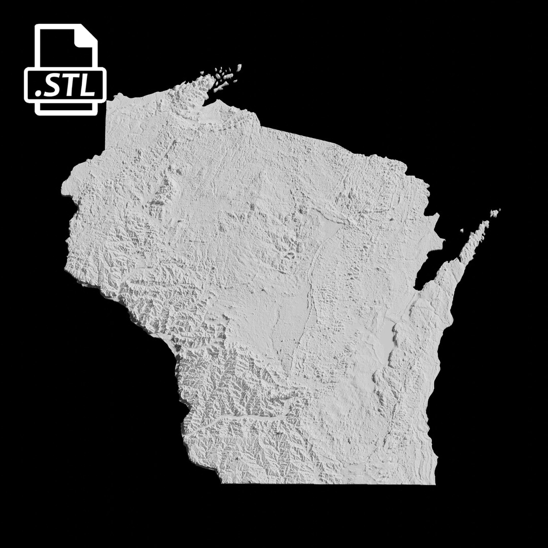State of Wisconsin Topographic Map 3D Model File Stl File for CNC ...